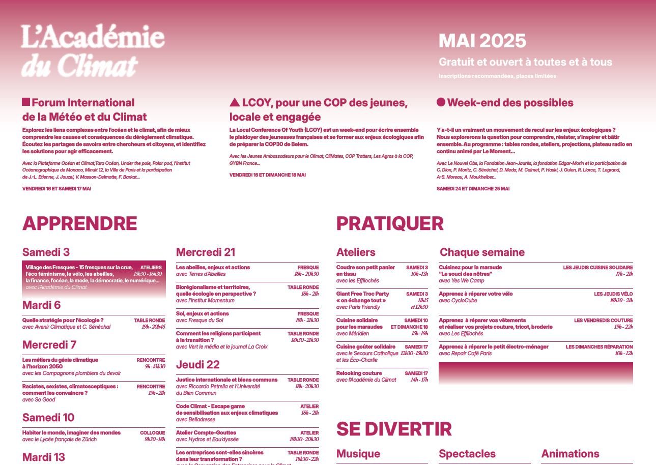 Programme mensuel - L'Académie du Climat